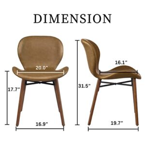 KithKasa Mid Century Modern Dining Chair Set of 4 Faux Leather Side Chair with Walnut Color Wood Legs for Kitchen Dining Room, Brown