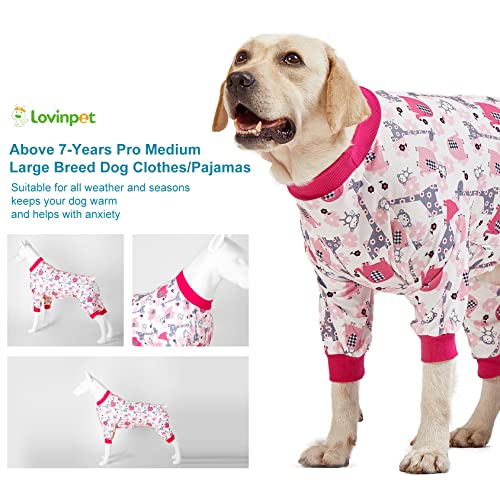 LovinPet Labrador Large Dog Onesies, Pet Anxiety Relief, Anti Licking, Post Surgery Recovery Clothe, Lightweight Stretch Fabric, Jungle Dreams Fuchsia Print, Large Dog Jammies, Large Pet PJ's/Medium