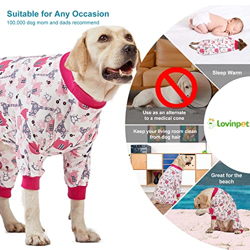 LovinPet Labrador Large Dog Onesies, Pet Anxiety Relief, Anti Licking, Post Surgery Recovery Clothe, Lightweight Stretch Fabric, Jungle Dreams Fuchsia Print, Large Dog Jammies, Large Pet PJ's/Medium