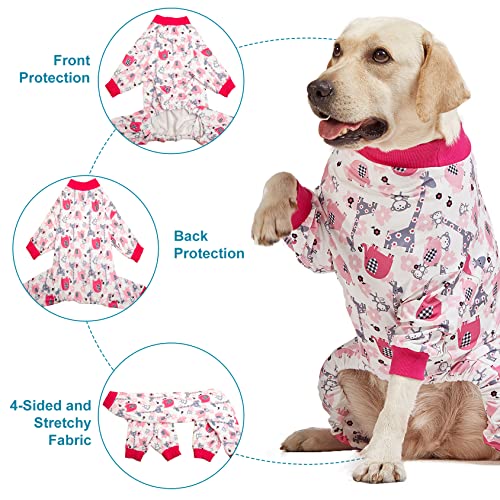 LovinPet Labrador Large Dog Onesies, Pet Anxiety Relief, Anti Licking, Post Surgery Recovery Clothe, Lightweight Stretch Fabric, Jungle Dreams Fuchsia Print, Large Dog Jammies, Large Pet PJ's/Medium