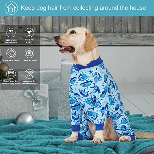 LovinPet Clothes for Great Dane Dogs: Pjs for Large Dogs, Lightweight Onesie, Sea Shark Action Print, Dog Clothing, UV Protection, Easy Wearing Adorable Dog Jumpsuit/Large