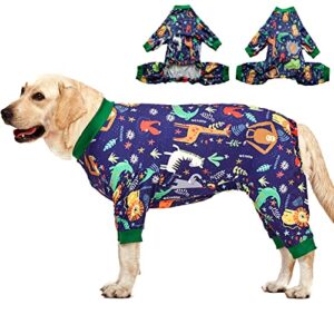 lovinpet giant dog outfits, anti licking, dog wound care/surgery recovery clothes, lightweight stretch jersey knit, animal kingdom blue print, large breed dog clothes, pet pj's /3xl