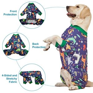 LovinPet Giant Dog Outfits, Anti Licking, Dog Wound Care/Surgery Recovery Clothes, Lightweight Stretch Jersey Knit, Animal Kingdom Blue Print, Large Breed Dog Clothes, Pet PJ's /3XL