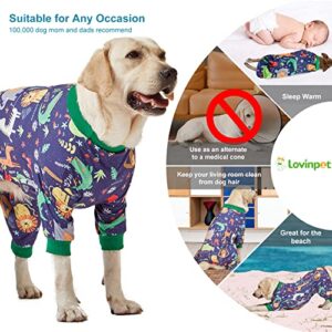 LovinPet Giant Dog Outfits, Anti Licking, Dog Wound Care/Surgery Recovery Clothes, Lightweight Stretch Jersey Knit, Animal Kingdom Blue Print, Large Breed Dog Clothes, Pet PJ's /3XL