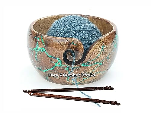 Wooden Yarn bowls For Crocheting - Large Yarn Ball Holder Knitting Bowl Storge Crocheting Accessories and Supplies Organizer,Yarn Holder Dispenser for Crocheting - Gift for Crocheters (Green)