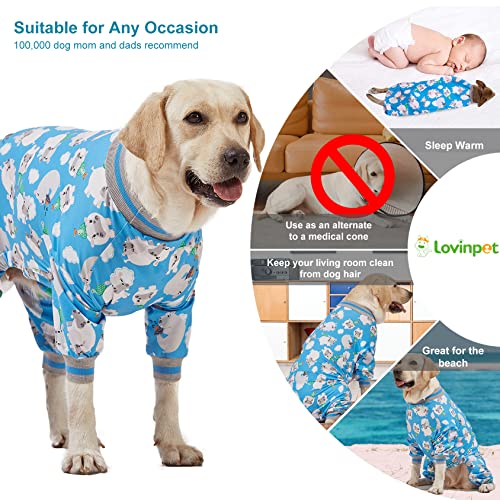 LovinPet Large Dog Clothes/Big Dog Onesie, Slim Fit, Lightweight Pullover/Full Coverage Dog Pjs/Happy Hippo Blue Print/Large Breed Dog Pjs/Medium