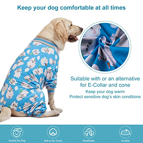 LovinPet Large Dog Clothes/Big Dog Onesie, Slim Fit, Lightweight Pullover/Full Coverage Dog Pjs/Happy Hippo Blue Print/Large Breed Dog Pjs/Medium