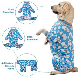 LovinPet Large Dog Clothes/Big Dog Onesie, Slim Fit, Lightweight Pullover/Full Coverage Dog Pjs/Happy Hippo Blue Print/Large Breed Dog Pjs/Medium