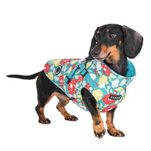 PUPPIA Puppia Alyssa Winter Dog Coat with Integrated Harness No Pull Cold Weather Waterproof Warm Fleece Back Zipper for Small & Medium Dog, Aqua, Medium