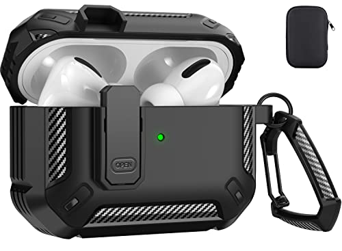 Maxjoy Airpods Pro 2nd Generation/1st Generation Case Cover with Lock, AirPods Pro 2 Protective Case Shockproof Cover with Keychain Compatible with Apple Airpods Pro 2 2023 2022/ Pro 2019, Black