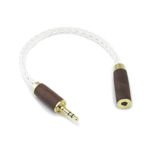 NewFantasia 3.5mm Stereo Male to 4.4mm Female Headphone Audio Adapter Cable 8 Cores 6N OCC Copper Single Crystal Silver Plated Wire Walnut Wood Shell 3.5mm Male to 4.4mm Balanced Female