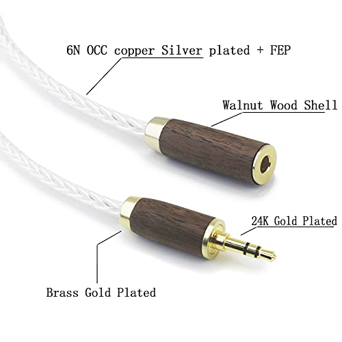 NewFantasia 3.5mm Stereo Male to 4.4mm Female Headphone Audio Adapter Cable 8 Cores 6N OCC Copper Single Crystal Silver Plated Wire Walnut Wood Shell 3.5mm Male to 4.4mm Balanced Female