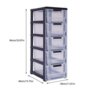 DYRABREST Transparent Plastic Drawers,Simple Storage 5 Drawer Storage Tower, Black Frame with Clear Drawers Storage Cabinet Tall Closet Drawers Organizer for Clothes,Playroom,Bedroom Furniture