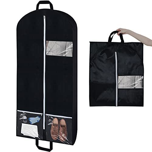 BEISHIDA 50" Garment Bag for Travel, Suit Garment Cover for Hanging Clothes, with 2 Large Pockets and 2 Carry Handles for Suit Coat, Gowns, Tuxedos, Coats, Dress, Coats, Jackets, Shirts. Pack of 1