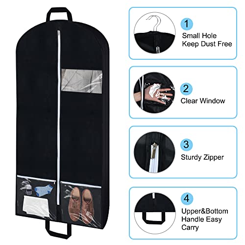 BEISHIDA 50" Garment Bag for Travel, Suit Garment Cover for Hanging Clothes, with 2 Large Pockets and 2 Carry Handles for Suit Coat, Gowns, Tuxedos, Coats, Dress, Coats, Jackets, Shirts. Pack of 1