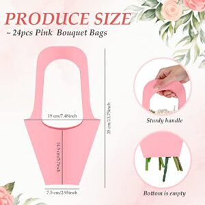 Sabary 24 Pcs Kraft Paper Flower Gift Bags Bouquet Bags with Handle Flowers Wrapping Gift Packaging Wrap Tote for Valentine's Day Florist Wedding Party Home Decoration (Pink)