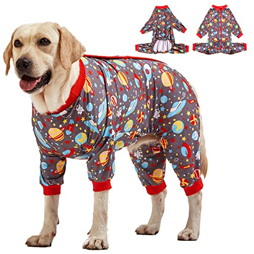 LovinPet Large Dog Pajamas: Large Breed Pitbull/Boxer/Labrador/Doberman, Lightweight Onesie,Space-Travel Grey Print,Post Surgery Shirt,UV Protection,Pet Anxiety Relief,Wound Care for Large Dog/Medium