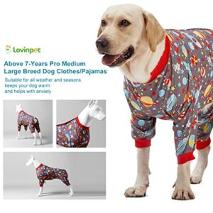 LovinPet Large Dog Pajamas: Large Breed Pitbull/Boxer/Labrador/Doberman, Lightweight Onesie,Space-Travel Grey Print,Post Surgery Shirt,UV Protection,Pet Anxiety Relief,Wound Care for Large Dog/Medium