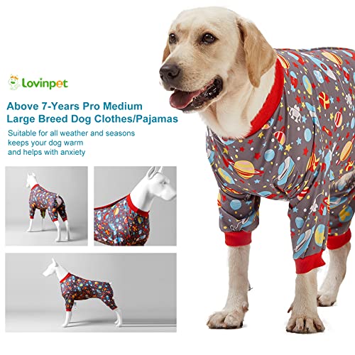 LovinPet Large Dog Pajamas: Large Breed Pitbull/Boxer/Labrador/Doberman, Lightweight Onesie,Space-Travel Grey Print,Post Surgery Shirt,UV Protection,Pet Anxiety Relief,Wound Care for Large Dog/Medium