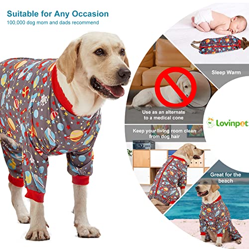 LovinPet Large Dog Pajamas: Large Breed Pitbull/Boxer/Labrador/Doberman, Lightweight Onesie,Space-Travel Grey Print,Post Surgery Shirt,UV Protection,Pet Anxiety Relief,Wound Care for Large Dog/Medium