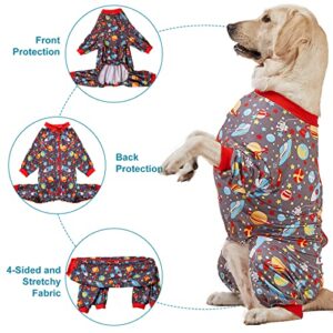 LovinPet Large Dog Pajamas: Large Breed Pitbull/Boxer/Labrador/Doberman, Lightweight Onesie,Space-Travel Grey Print,Post Surgery Shirt,UV Protection,Pet Anxiety Relief,Wound Care for Large Dog/Medium