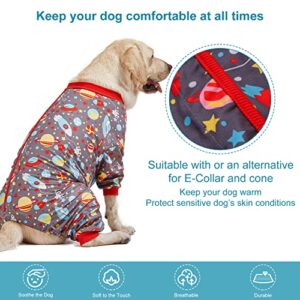 LovinPet Large Dog Pajamas: Large Breed Pitbull/Boxer/Labrador/Doberman, Lightweight Onesie,Space-Travel Grey Print,Post Surgery Shirt,UV Protection,Pet Anxiety Relief,Wound Care for Large Dog/Medium