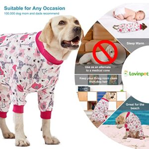 LovinPet Boxer Large Dog Onesies, Pet Anxiety Relief, Anti Licking, Post Surgery Recovery Clothe, Lightweight Stretch Fabric, Jungle Dreams Fuchsia Print, Large Dog Jammies, Large Breed Pet PJ's /2XL