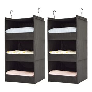 bosuelife 3 shelf hanging closet organizers, 2 pack collapsible closet hanging shelves, for bedroom, living room, baby nursery, camper accessories, non-woven fabric, black