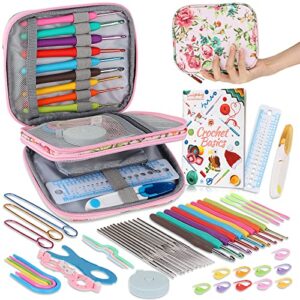 coopay 55 pcs crochet hook set, crochet kit beginners crochet hook kit with case, colorful ergonomic crochet hooks and lace crochet hooks, compact crochet set with complete knitting & crochet supplies