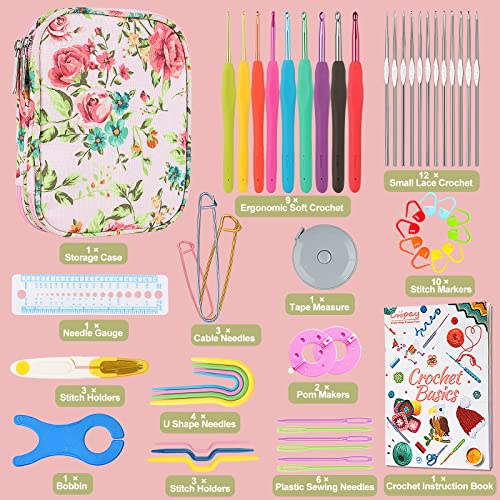 Coopay 55 PCS Crochet Hook Set, Crochet Kit Beginners Crochet Hook Kit with Case, Colorful Ergonomic Crochet Hooks and Lace Crochet Hooks, Compact Crochet Set with Complete Knitting & Crochet Supplies