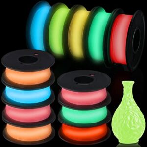 boao 12 pcs glow in the dark filament fluorescent color 3d printer bundle 1.75 mm pla multicolor neon printing for art toy supplies, 200g per spool (fluorescent colors)