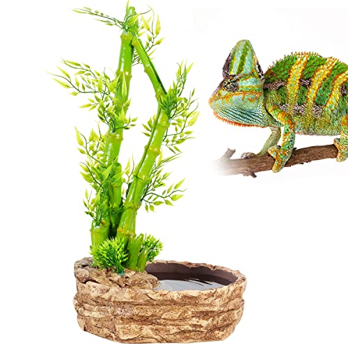 REPTIZOO Reptile Water Fountain Automatic Water Dispenser Height Adjustable 2 in 1 Bamboo Plant Water Dripper for Reptiles Chameleon Lizard Gecko Amphibians