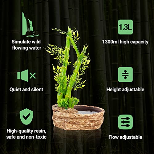 REPTIZOO Reptile Water Fountain Automatic Water Dispenser Height Adjustable 2 in 1 Bamboo Plant Water Dripper for Reptiles Chameleon Lizard Gecko Amphibians