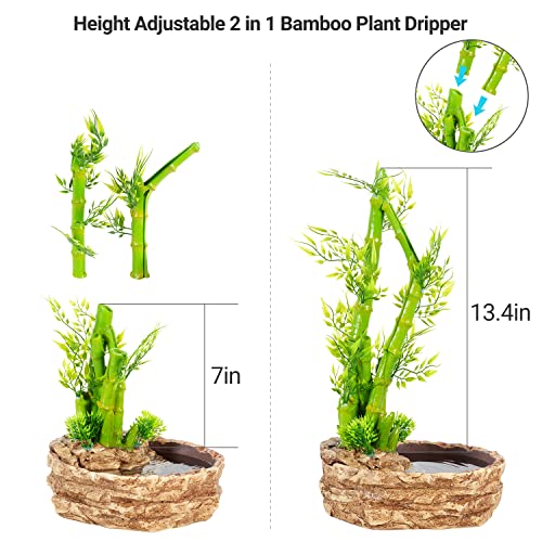 REPTIZOO Reptile Water Fountain Automatic Water Dispenser Height Adjustable 2 in 1 Bamboo Plant Water Dripper for Reptiles Chameleon Lizard Gecko Amphibians