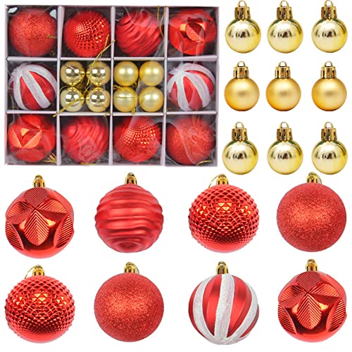 DmHirmg Christmas Tree Baubles, Christmas Balls Decorations, Shatterproof, Christmas Tree Decorations Balls for Xmas Tree Wedding Party Festival Decor (Red-Gold)