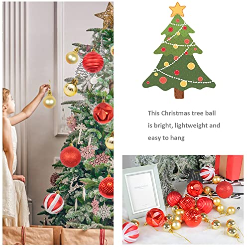 DmHirmg Christmas Tree Baubles, Christmas Balls Decorations, Shatterproof, Christmas Tree Decorations Balls for Xmas Tree Wedding Party Festival Decor (Red-Gold)