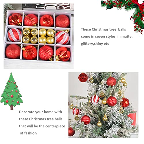 DmHirmg Christmas Tree Baubles, Christmas Balls Decorations, Shatterproof, Christmas Tree Decorations Balls for Xmas Tree Wedding Party Festival Decor (Red-Gold)