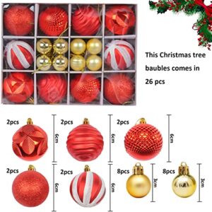 DmHirmg Christmas Tree Baubles, Christmas Balls Decorations, Shatterproof, Christmas Tree Decorations Balls for Xmas Tree Wedding Party Festival Decor (Red-Gold)