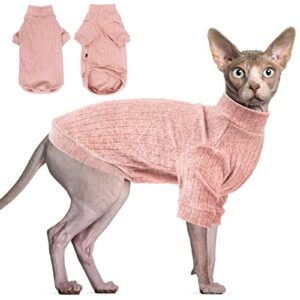 idepet sphynx hairless cats sweater shirt kitten soft puppy clothes pullover cute cat pajamas jumpsuit skin-friendly cotton apparel pet winter turtleneck for cats and small dogs(small, pink)