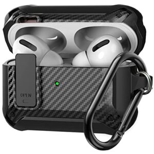 olytop case for airpods pro 2nd/1st generation case with lock lid, rugged latch protective cover, shockproof armor skin shell for apple airpod pro case 2022/2019 black