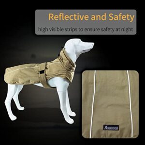 Waterproof Warm Dog Coat, Winter Windproof Dog Cold Weather Coats,Thick Padded Cotton Puppy Jacket Reflective Vest Clothes for Small Medium Large Dogs(X-Small, Khaki)