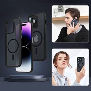 Actor Magnetic Case for iPhone 14 Pro Max [Military Grade Drop Tested] [Compatible with MagSafe] Slim Translucent Matte Back Aluminum Alloy Keys, Anti-Fingerprint Anti-Scratch 6.7 Inch, Black