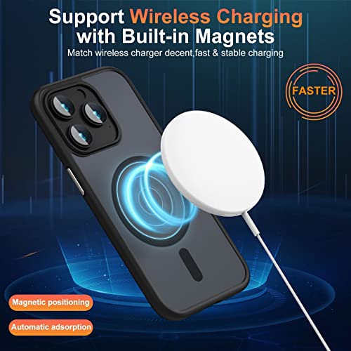 Actor Magnetic Case for iPhone 14 Pro Max [Military Grade Drop Tested] [Compatible with MagSafe] Slim Translucent Matte Back Aluminum Alloy Keys, Anti-Fingerprint Anti-Scratch 6.7 Inch, Black