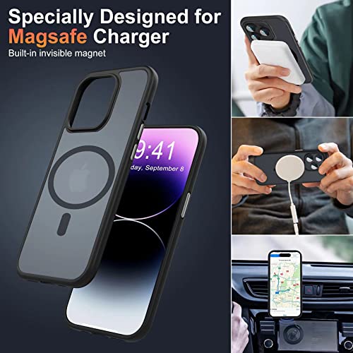 Actor Magnetic Case for iPhone 14 Pro Max [Military Grade Drop Tested] [Compatible with MagSafe] Slim Translucent Matte Back Aluminum Alloy Keys, Anti-Fingerprint Anti-Scratch 6.7 Inch, Black