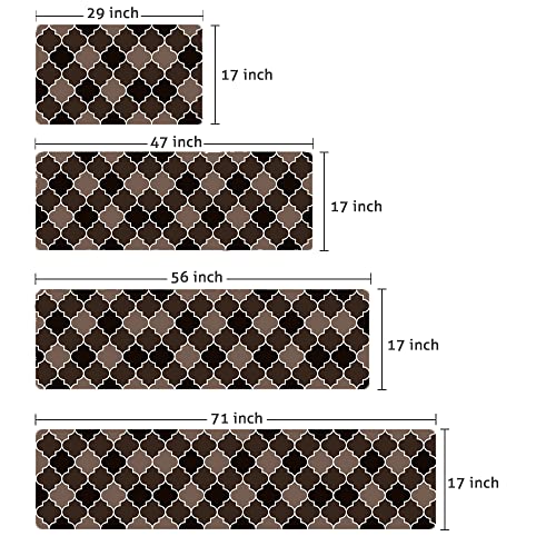 moonysweet Anti Fatigue Kitchen Rug Mat Non Skid Cushioned Brown Tan Black Waterproof Non Slip PVC Leather Runner Standing Mat Trellis Quatrefoil 17" x 29" (1 Piece only)