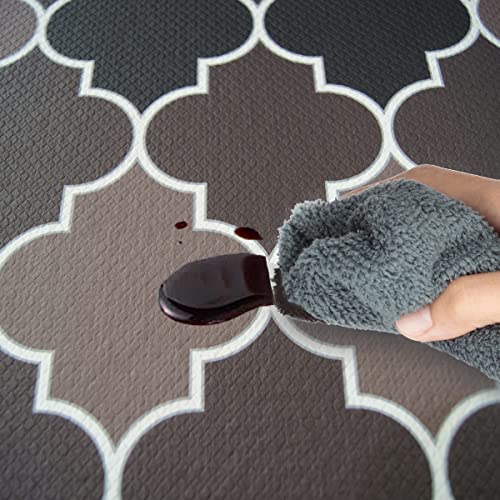 moonysweet Anti Fatigue Kitchen Rug Mat Non Skid Cushioned Brown Tan Black Waterproof Non Slip PVC Leather Runner Standing Mat Trellis Quatrefoil 17" x 29" (1 Piece only)