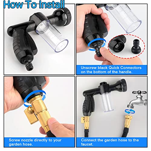 Horse Soap Sprayer Nozzle 8 Function, Car Wash Soap Sprayer Foam Sprayer Gun with 3.5oz/100cc Soap Dispenser Bottle, Car Wash Mitt, Foam Sprayer for Car Washing, Pets Showering