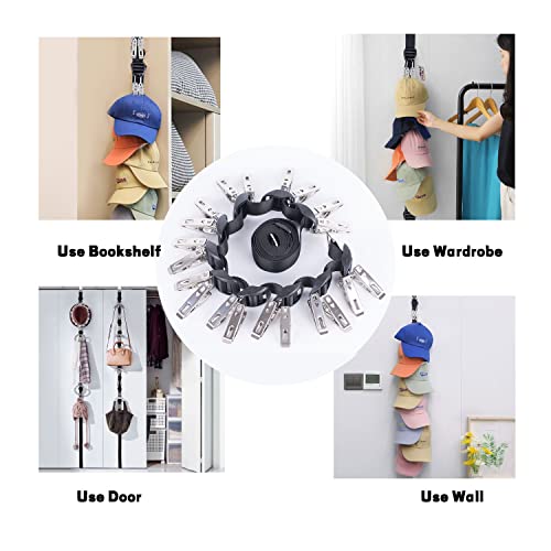 QoeCycth Hat Rack for Baseball Caps, 20 Clips Holds Up to 20 Caps,1PCS Straps Cap Rack Organizer Hanger for Over The Door, Wall