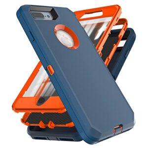 ymhxcy for iphone 8 plus case, iphone 7 plus case with built in screen protector drop proof 3-layer durable cover/shockproof armor drop protection case for iphone 7+/8+ 5.5 blue and orange