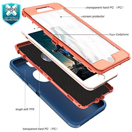 YmhxcY for iPhone 8 Plus Case, iPhone 7 Plus Case with Built in Screen Protector Drop Proof 3-Layer Durable Cover/Shockproof Armor Drop Protection Case for iPhone 7+/8+ 5.5 Blue and Orange